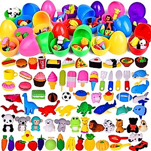 FUN LITTLE TOYS Erasers with Easter Eggs Cute Mini Animals Food Puzzle Erasers for Kids Bulk Fillers Inside Toys