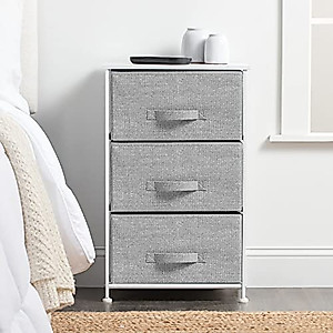 mDesign Steel Top and Frame Storage Dresser Tower Unit with 3 Removable Fabric Drawers for Bedroom, Living Room, or Bathroom - Holds Clothes, Accessories, Lido Collection - Gray
