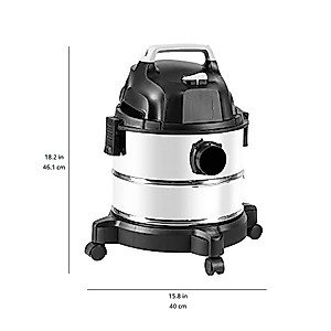 Amazon Basics Wet Dry Vacuum Cleaner, 4 gallon Shop, 3 HP Stainless Steel, Grey/Black