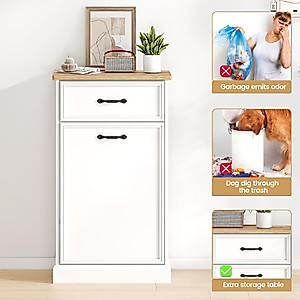 GAOMON Trash Can Cabinet, Tilt Out Hidden Trash Cabinet 10 Gallon for Kitchen Dining Room, Recycling Trash Bin Cabinet Free Standing Laundry Hamper