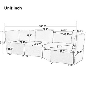 FULife Convertible Free Combination Curved Sofa Upholstered Deap Modular Sectional Couch with Adjustable Backrest,Modern DIY Luxury 4-Seat Leisure Corner Sofá for Living Room, Beige Polyester 106.3"w