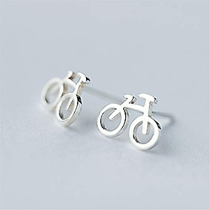 Small Bicycle Studs Earrings for Women Girls 925 Sterling Silver Cartilage Tragus Cute Bike Tiny Unique Safety Pin Earrings Hypoallergenic Post Fashion Personalized Unisex Jewerly Gift for Best Friend