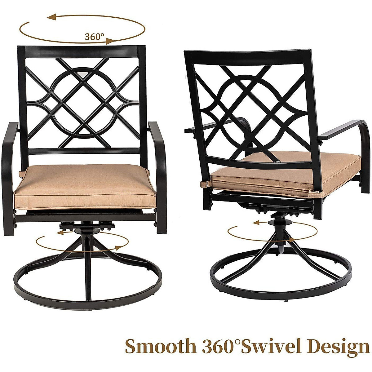 Incbruce 2 Piece 360 Degrees Swivel Metal Patio Chairs, Outdoor Dining Rocker Chairs with Armrest for Garden, Poolside, Backyard(Brown Cushions)