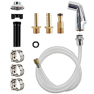 iFealClear Kitchen Sink Side Sprayer, Kitchen Sink Faucet Replacement Parts Compatible with Moen/ 1/4inch Sink Connector Faucet, Pull Out Sprayer with Hose for Home School, 3 Adapters, Chrome