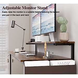 SUNLEI Computer Desk 63 inch Home Office Desks, Gaming Writing Desk Large Work Desk Study Workstation, Laptop Stand for Desk, Simple Assembly, Steel Frame, Rustic Brown