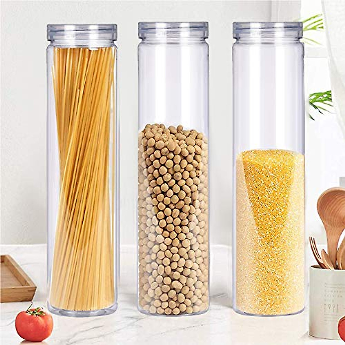 3Pcs Clear Plastic Food Storage Jar with Lid, Round Transparent Storage Container for Spaghetti,Pasta and Dry goods (2.1"Diameter x 11.8"Height) (Round)
