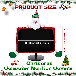 LONG7INES Christmas Computer Monitor Cover, Elastic Xmas Decorations Reindeer Computer Monitor Border Cover, Elastic Laptop Computer Cover for Xmas Home Office Decor and New Year Gift Ideas (Santa)
