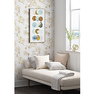 Safiyya 118"x17.3" Peel and Stick Wallpaper Gold and White Contact Paper Floral Wallpaper Self Adhesive Removable Wallpaper for Bedroom Covering Vinyl Rolls