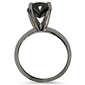 3ct Black Diamond Solitaire Engagement Ring 14K Black Gold - Size 7