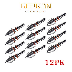 Geordn Stainless Steel Arrow Field Points 100/125/150/175/200 Grains Practice Archery Arrow Target Bullet Point Combo Point 12 PCS (R 11/32"-100 Grains)