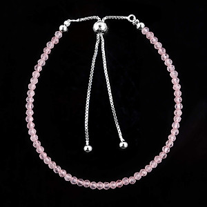 OdrillionGems Natural Rose Quartz Gemstones Bolo Bracelet, Micro-Faceted Beads, Healing Crystals, 925 Sterling Silver, Handmade, Birthstones, Adjustable Slider, Women Jewelry, Valentine Gifts, 10"