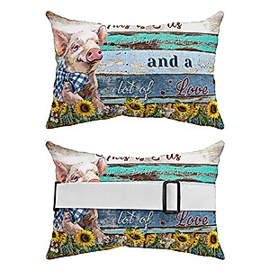 Recliner Head Pillow Ledge Loungers Chair Pillows with Insert Farm Pig Rustic Retro Wood Lumbar Pillow with Adjustable Strap Outdoor Waterproof Patio Pillows for Couch Beach Pool Office Chair, 2 PCS