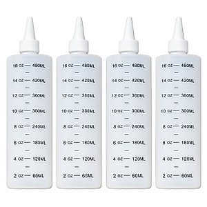 Tovla Plastic Leak-Proof Squeeze Squirt Bottles with White Cap for Liquid, Sauces, Frosting, Painting, Pancake Making, 16 oz, Set of 4