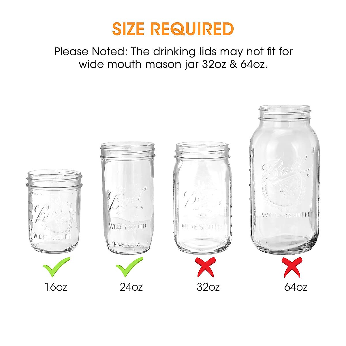 Aieve Mason Jar Lids with Straws, 6 Pcs 16oz 24oz Wide Mouth Mason Jar Drinking Lids with Straw Hole, Mason Jar Straw Lids with 6 Pcs Straws (Jar is NOT included)