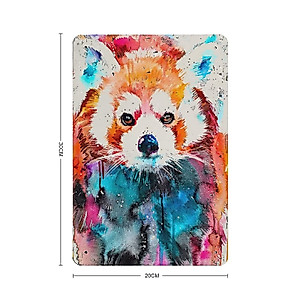 PPFINE Red Panda Watercolor Tin Sign Metal Plaque Art Hanging Iron Painting Retro Home Kitchen Garden Garage Wall Decor 12"x8"