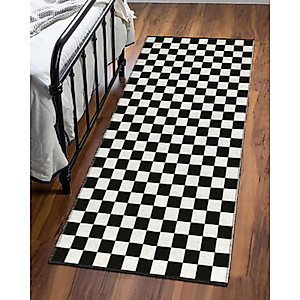 Seavish Checkered Rug, 2x4 Ft Moroccan Checkerboard Rug Black and White Outdoor Washable Runner Rug Cotton Woven Area Rugs Reversible Floor Mat for Front Door Bedroom Entryway Hallway Entryway