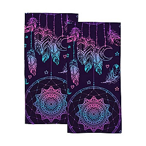 Vantaso Boho Indian Dream Catcher Feathers Hand Towels Set for Bathroom Kitchen Towels Microfiber Bath Towel Absorbent Fingertip Towel Multiprupose for Guest Gym Spa and Bar 30 x 15 inch