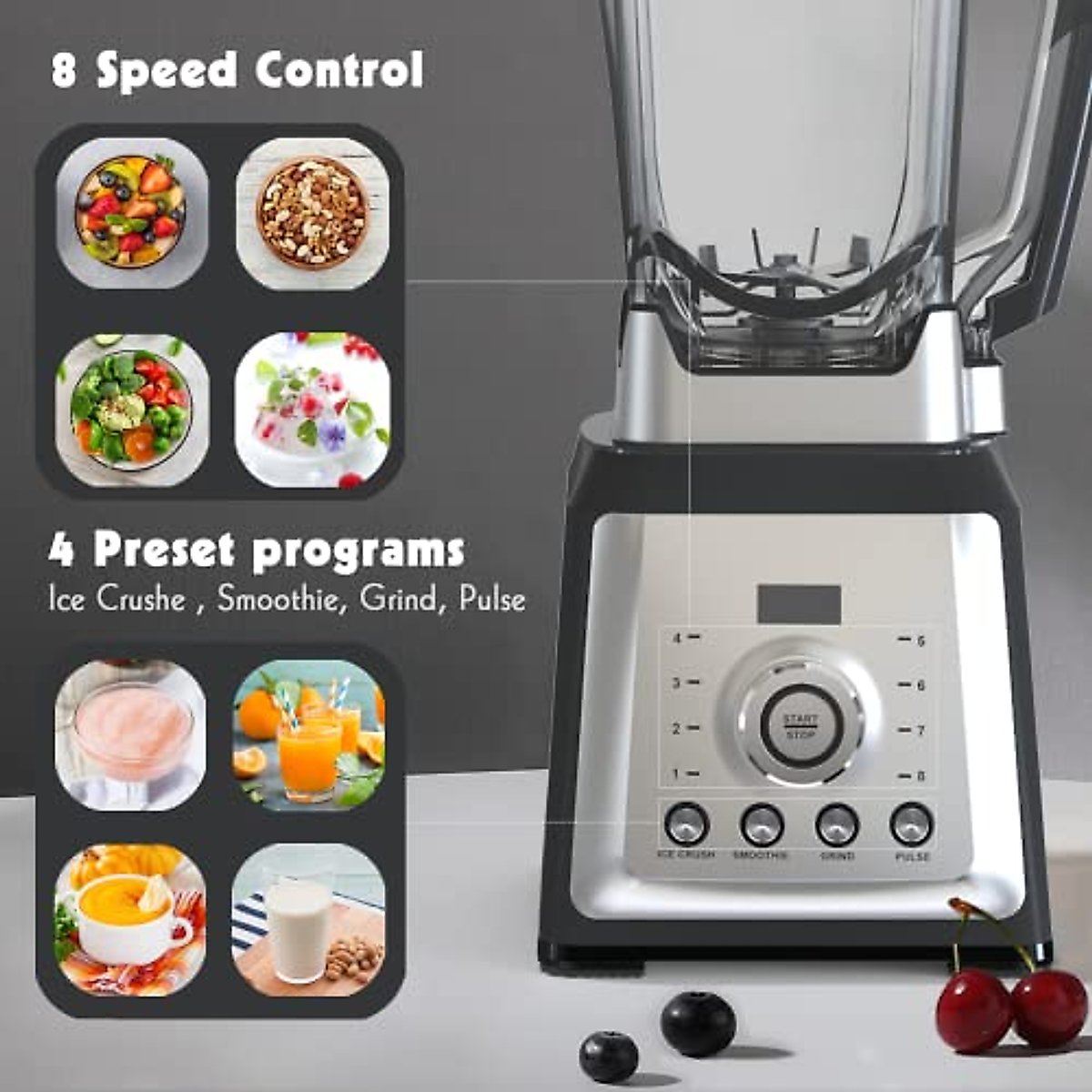 Dentoleid Professional Blender, Countertop Blender with 8 Adjustable Speeds, Large Capacity 70oz Tritan Pitcher , 1450W Base and Precise Crushing Function, Frozen Drinks and Smoothies