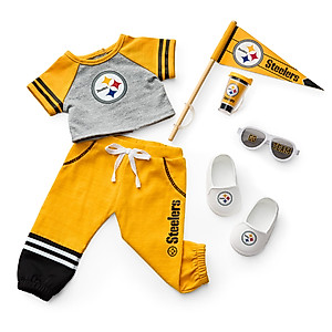 American Girl Pittsburgh Steelers 18 inch Doll Fan Outfit and Accessories, Black and Yellow, 6 pcs, Ages 6+