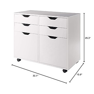 Ergode Contemporary Art & Crafts Storage Cart, White Finish, 4 Easy-Glide Drawers, 2 Lower Cabinets, 6 Wheels with 2 Locking, 15.98" D x 32.13" W x 26.3" H