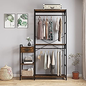 HAGAZU Standing Closet Clothing Rack, Open Wardrobe,Metal Closet Organizer System with Shelves and Hooks for Bedroom, Laundry, Walk-in Closet