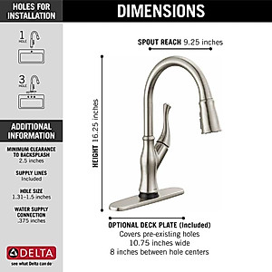 Delta Faucet Ophelia Brushed Nickel Faucet with Pull Down Sprayer for Kitchen Sink, Magnetic Docking, SpotShield Stainless 19888TZ-SP-DST