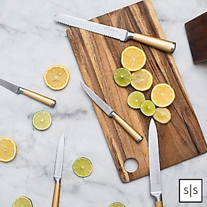 Gold Knife Set with Walnut Knife Block, 13-piece Kitchen Knives Stainless Steel Gold Knives Set, Full Tang, Knives Gold - Gold Kitchen Accessories