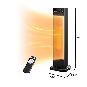 PELONIS Oscillating Ceramic Tower Indoor Space Heater for Home with Oscillation, Programmable Thermostat & ECO Mode, 12H Timer & Remote Control, Safety Protection, 23 Inches, 1500W, PHF15RSAPH23