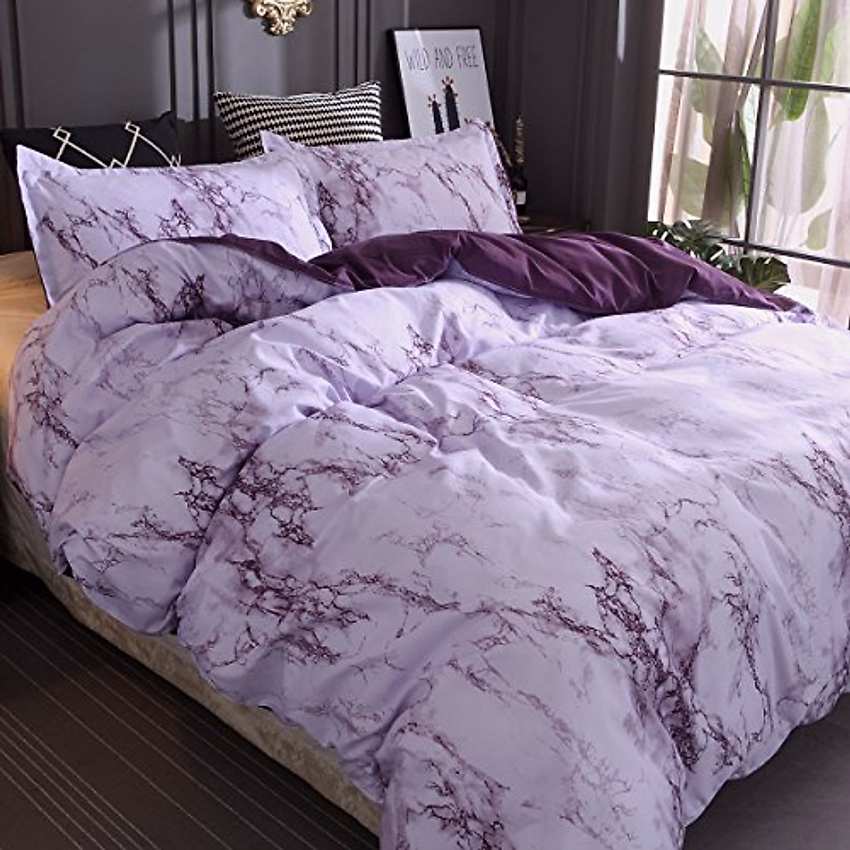 Feelyou Twin Bedding Duvet Cover Set Grape Reversible Marble Luxury Microfiber Lightweight Down Comforter Quilt Cover with Zipper Closure Best Organic 2PCS