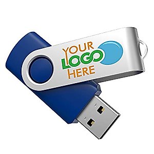 Custom USB Flash Drives Personalized 30+ Color Combos and Logo on 2-Sides - Assembled in USA - Grade A Memory - Deep Blue Body/Silver Swivel - 8GB [Pack of 100]