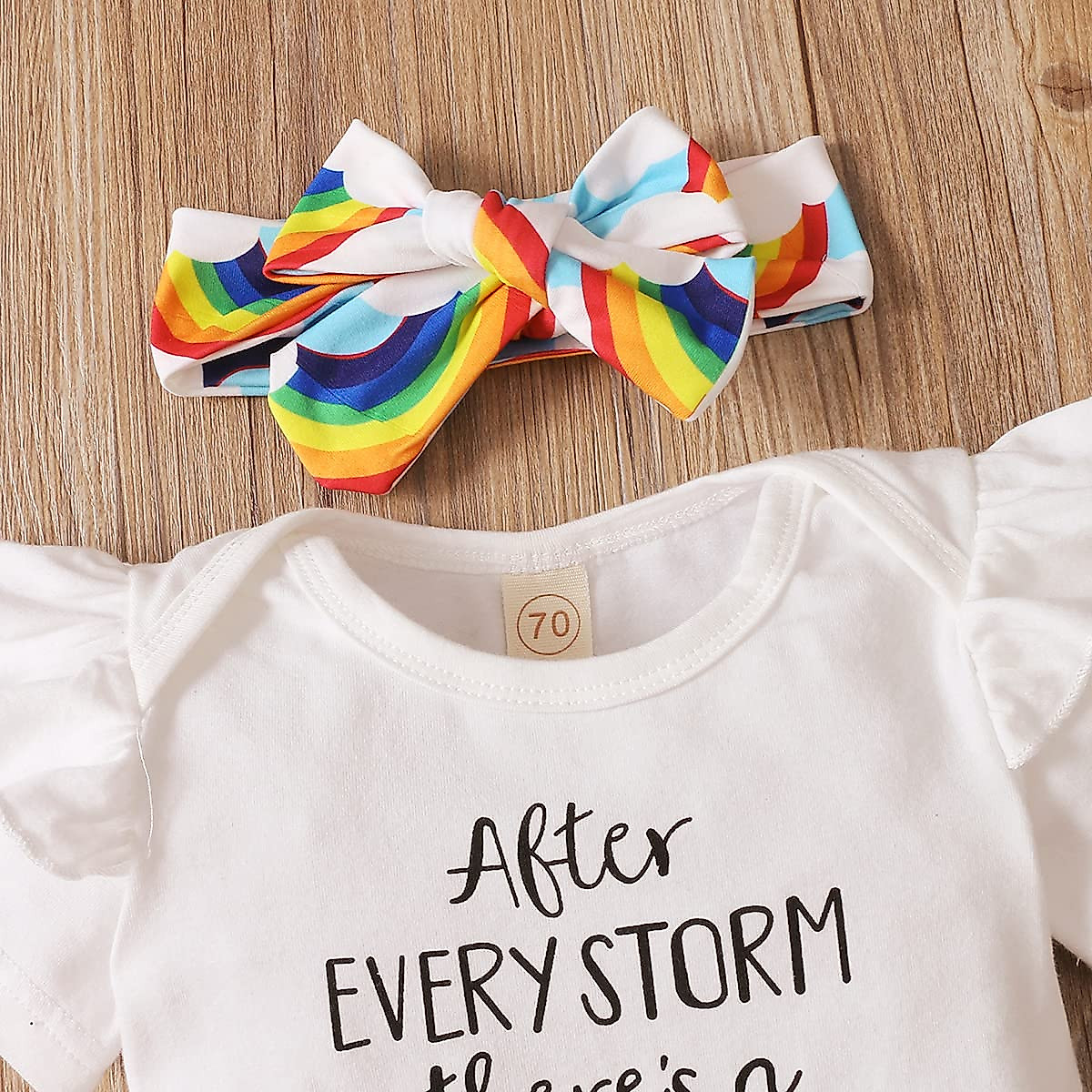 Infant Newborn Baby Girl Outfits Ruffle Letter Print Short Sleeve Romper Rainbow Skirts Set Floral Summer Clothes 3Pcs (White, 0-3M, 0_Month), 0-3 Months