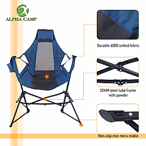 ALPHA CAMP Hammock Folding Rocking Chair with Cup Drink Holder, High Back, for Outdoor,Camping, Lawn,Backyard,Picnic, Steel,Heavy Duty Portable Oversized Capacity-350lbs