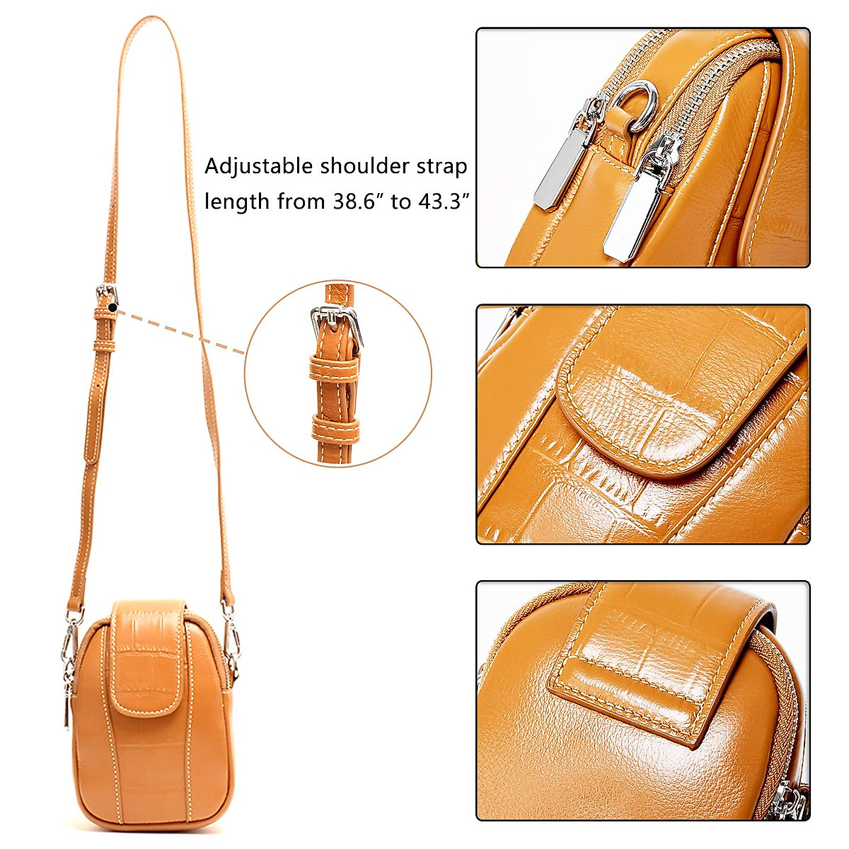 Pearl Angeli Small Cell Phone Purse for Women, Genuine Leather Mini Crossbody Phone bag with Adjustable Strap