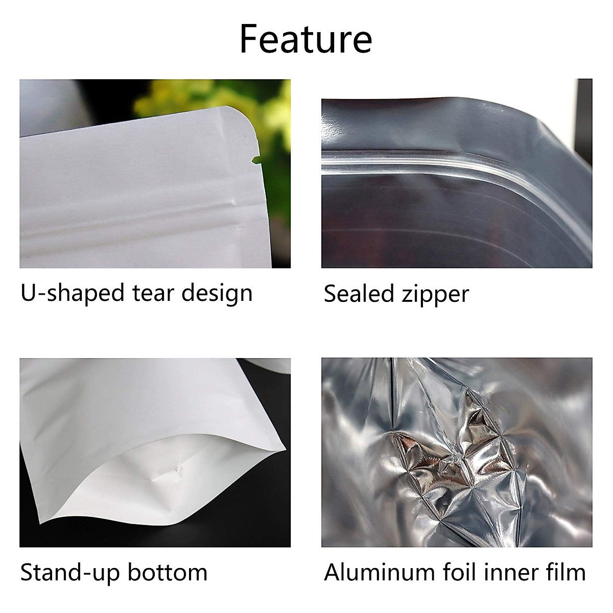 White Kraft Stand Up Pouch Bags Resealable Ziplock Seal Paper Bag Food Storage Bags 50pcs 5.1" x 7.2"