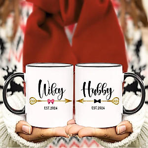 Fatbaby Est 2024 Hubby and Wifey Coffee Mug,Mr and Mrs Gifts Couple Mug, Wedding Gift for Couples, Newlywed Gifts for Couples,Unique Bridal Shower Gifts for Bride and Groom 11oz