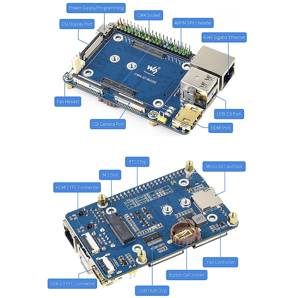 Mini IO Base Board for Raspberry Pi Compute Module 4 CM4, Onboard Multi Interfaces for Evaluating The Raspberry Pi CM4 Or Being Integrated Into End Products