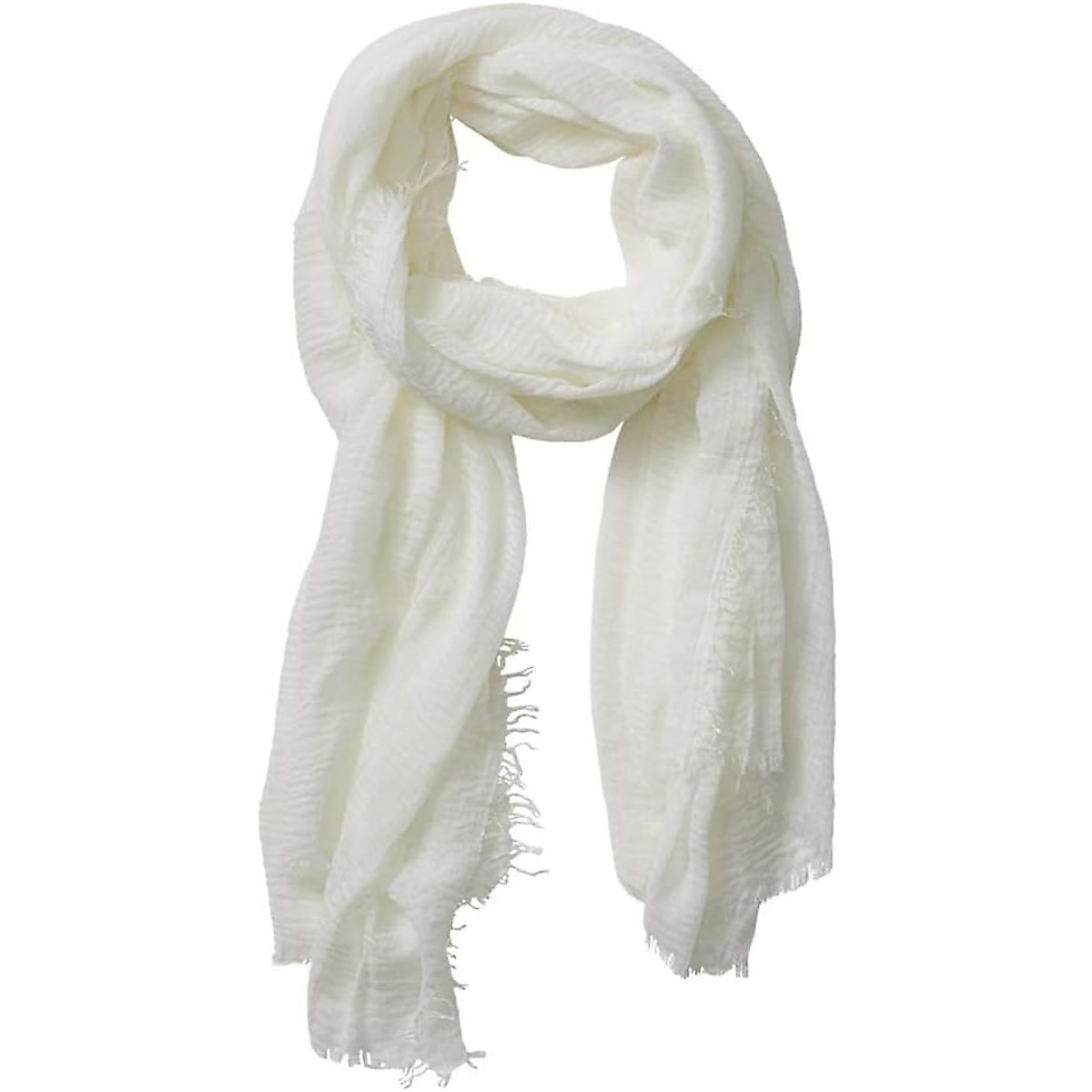 guiyal Cotton Blend Crinkle Vintage Soft Scarf with Fringed Edges,linen scarf,shawl,travel scarf，White scarf