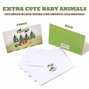 SUPREME IMPRESSION Baby Shower Thank You Cards - 36 Pack of Cute Woodland Forest Animals Thank You Notes with Envelopes and Stickers | Perfect for Kids Birthday or Baby Showers