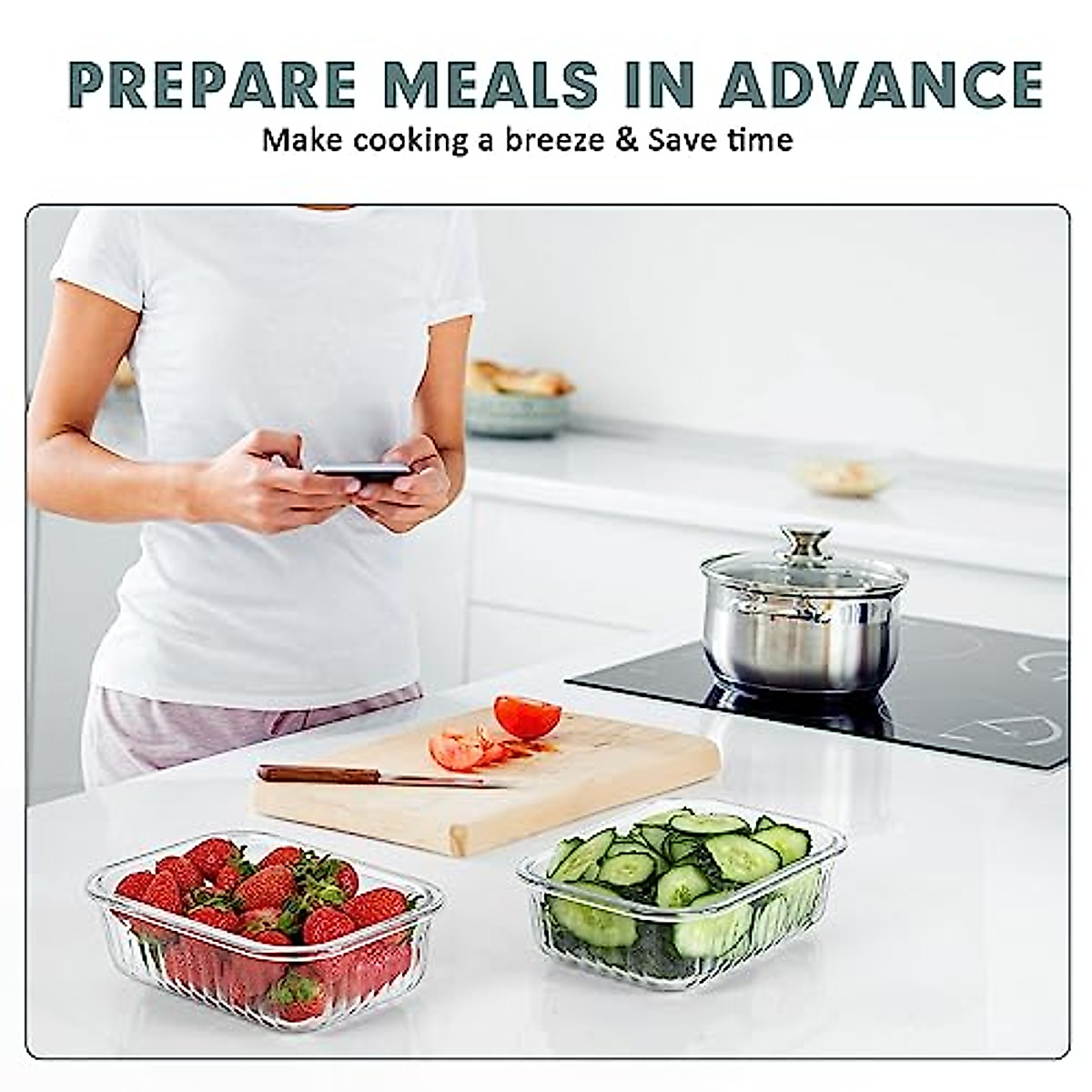 KOMUEE 10 Packs 22 oz Glass Meal Prep Containers, Glass Food Storage Containers with Lids, Airtight Glass Lunch Containers, BPA Free, Microwave, Oven, Freezer and Dishwasher Friendly, Gray