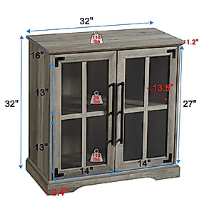 Okvnbjk Buffet Cabinet, 32 Inch Sideboard Coffee Bar Cabinet with Adjustable Shelves for Kitchen Small Accent Storage Cabinet(Grey Wash)