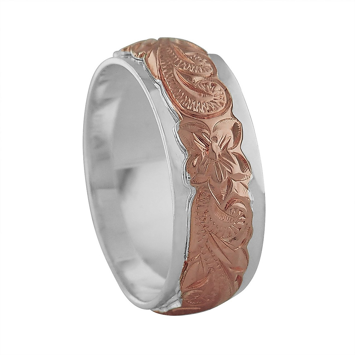 Sterling Silver 14kt Rose Gold Plated Raised Hawaiian Band Ring Size 6