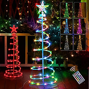 Spiral Christmas Tree Lights, 4FT Artificial Tree with 16 Colors and Multicolor LED Lighted Mode, Remote, Timer, Star Topper, USB Powered for Xmas Garden Party Festival Indoor Outdoor Decorations