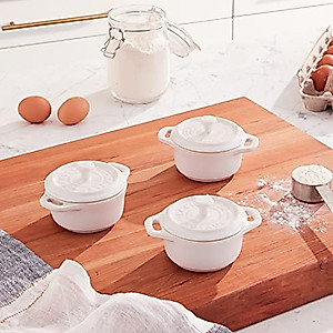 STAUB Ceramics Mini Round Cocotte Set, 3-piece, Rustic Ivory