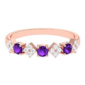 Natural Amethyst Diamond Half Eternity Band for Women, AAA Quality, Anniversary Ring (Ready to Gift), 14K Rose Gold, Size:US 8.00