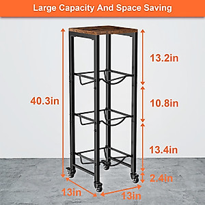 5 Gallon Water Bottle Jug Holder 3-Tier Water Bottle Holder Organizer with Lockable Casters Heavy Duty Water Storage Rack Water Dispenser Stand With Wood Top Shelf for Kitchen Office Garage Brown