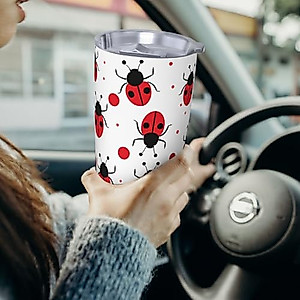 Tangopi Red Ladybug Pattern 20 oz Tumbler with Lid and Straw Insulated Travel Coffee Mug Reusable Spill Proof Coffee Cups Stainless Steel Water Bottle for Hot and Cold Drinks
