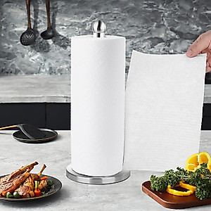 DAWNER Countertop Stainless Steel Paper Towel Holder Modern Stand Up, Easy One-Handed Tear Kitchen Paper Towel Dispenser with Heavy Base for Standard Paper Towel Rolls, Decorative Brushed Nickel