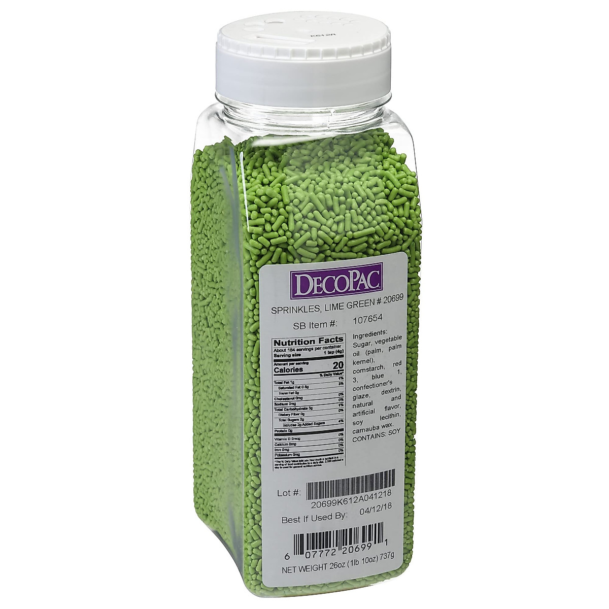 DecoPac Lime Green Sprinkles | Extra Large 26oz Pack | Cake Sprinkle Mix, Fancy Sprinkles For Cake Decorating, Handheld Container, Candy Sprinkles, Cake Sprinkles - Lime Green