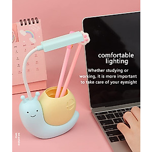 Cute Kids Lamp with Pen Holder,LED Desk Lamp for Child,Snail Shape USB Charging Student Learning Eye Protection Lamp with 360° Bendable Adjustable Neck Pink
