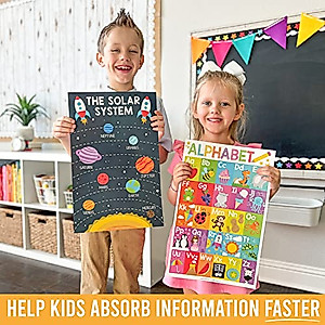 Hadley Designs 4 Alphabet, Map of United States, World Map, Solar System, ABC Posters Toddlers Wall Decor, Planets For Kid, US Map Laminated Kindergarten Classroom Prek Homeschool Supplies 11x17